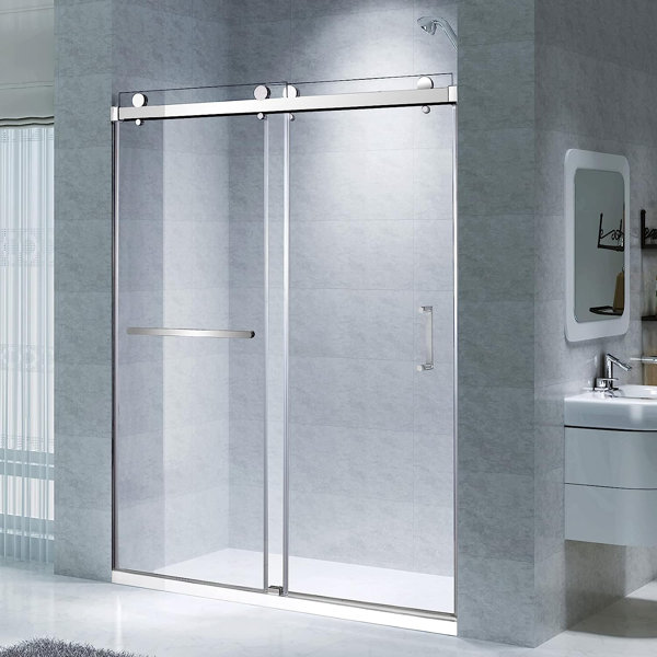 Mauna Helius 55"- 59" W x 76" H Double Sliding Frameless Shower Door with Clear Glass | Wayfair